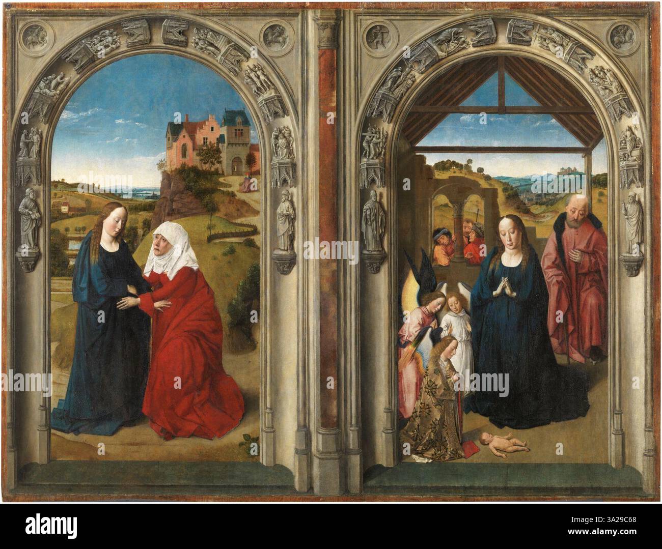 This section of Dieric Bouts' triptych 'Tríptico de la vida de la Virgen' (c. 1445) depicts the ...