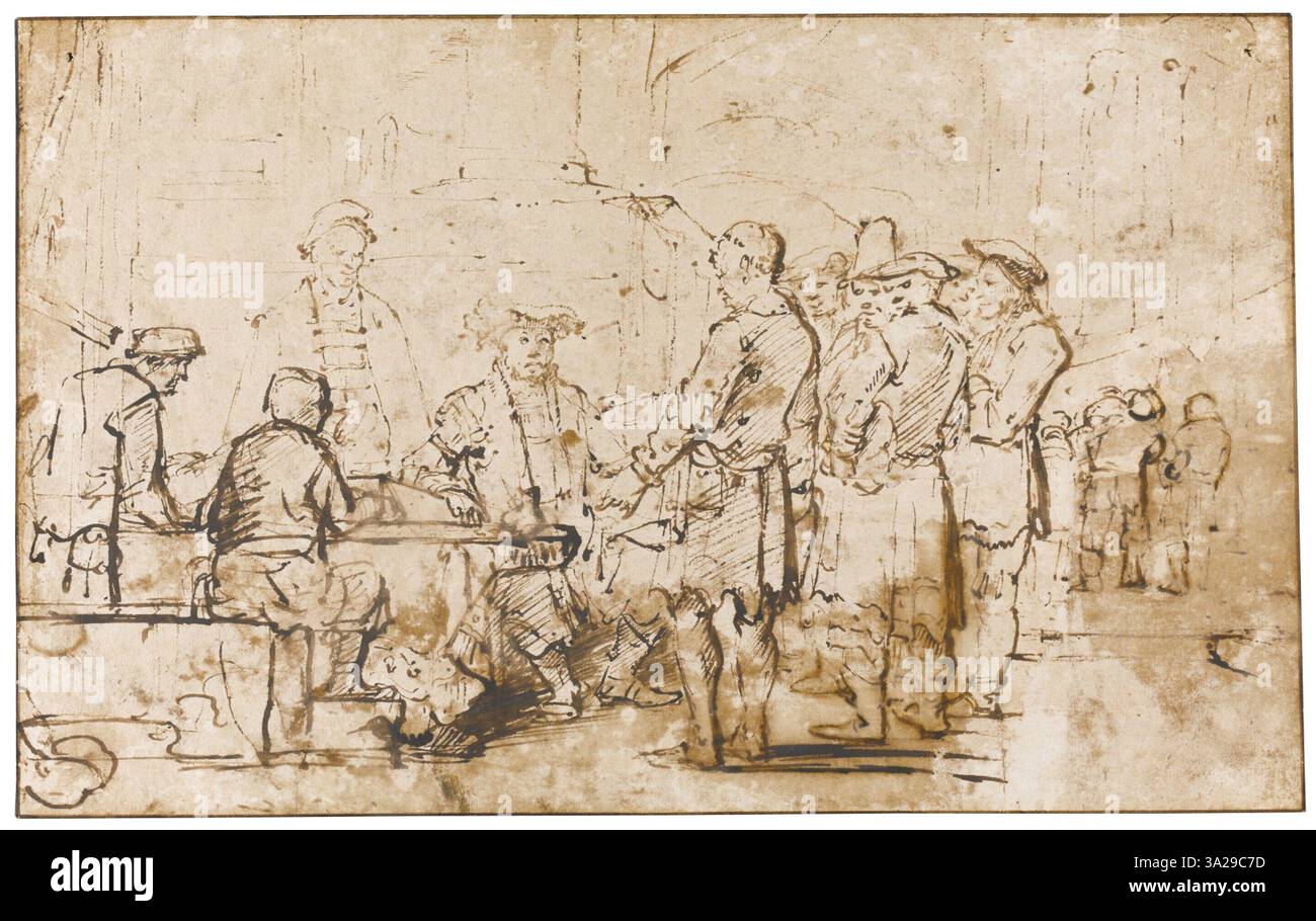 This artwork portrays the biblical parable of the workers in the ...