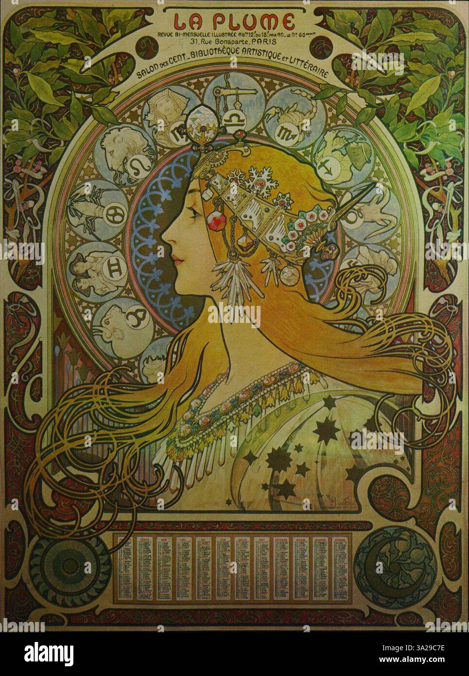 A print from Alphonse Mucha’s 'Bridges' series, depicting a stylized ...
