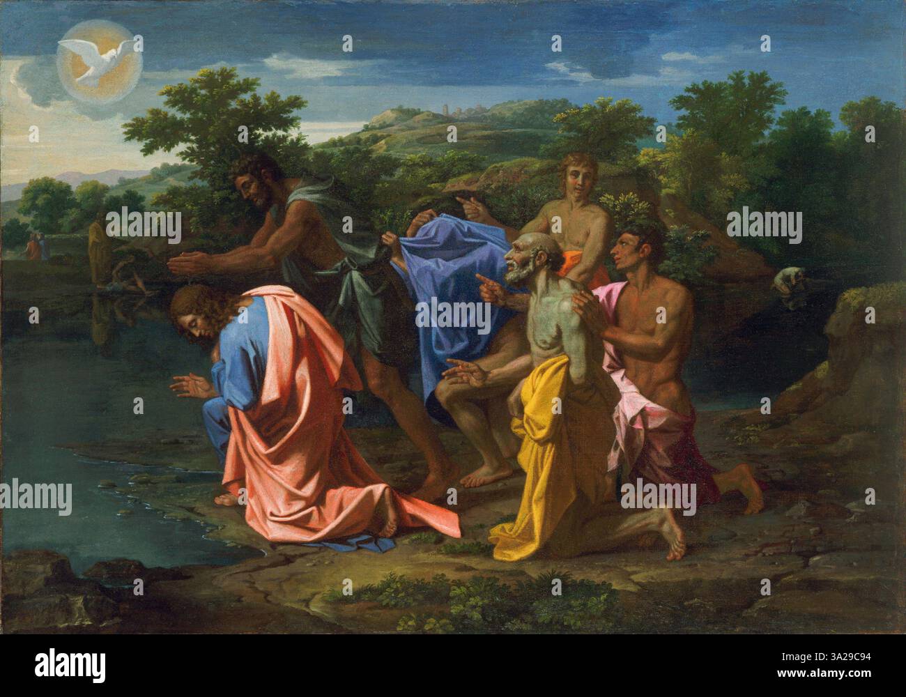 'The Baptism of Christ' by Poussin (c. 1658) illustrates the moment of ...