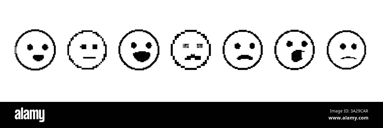 Pixel art faces displaying various emotions in a simple and expressive ...