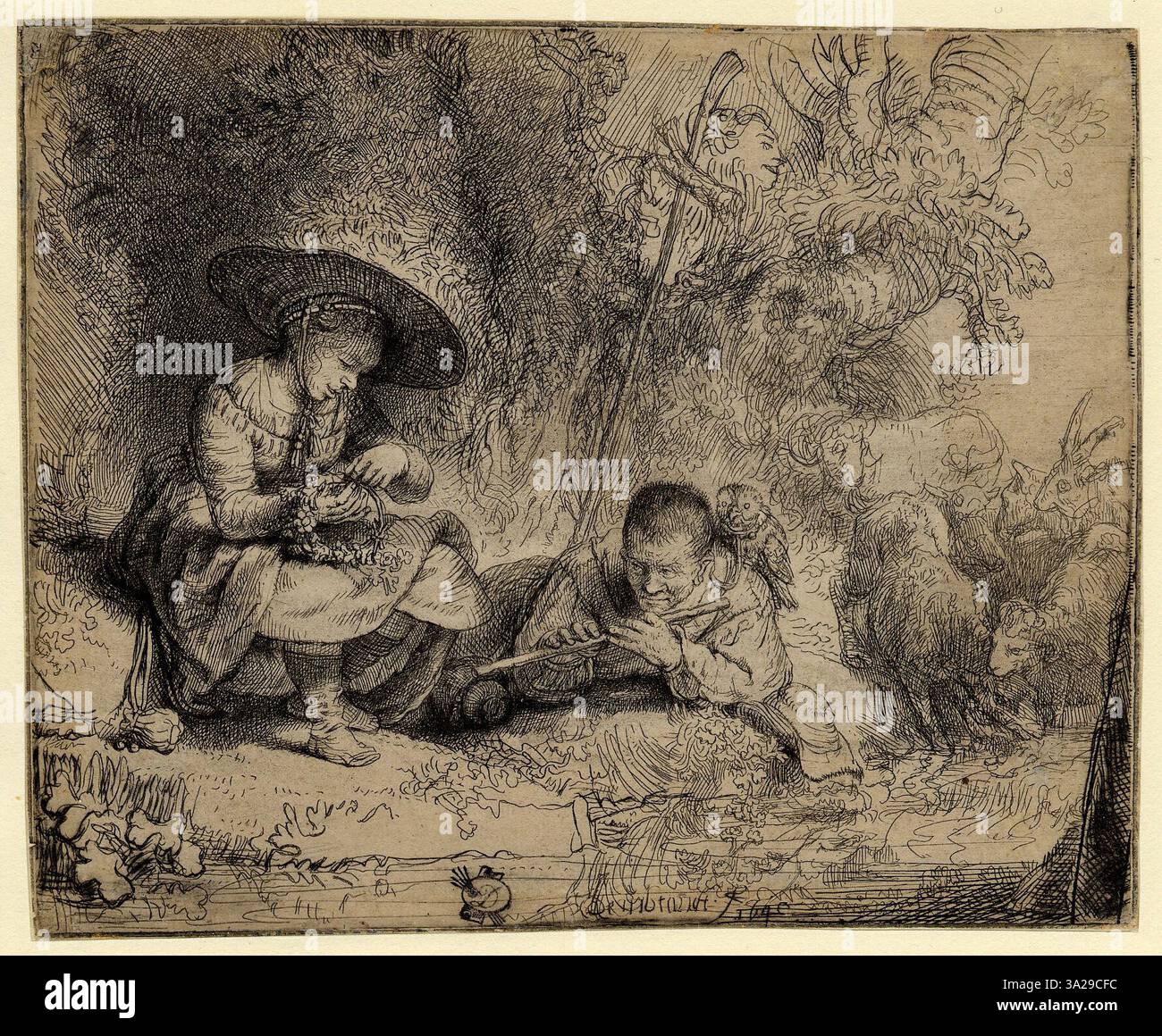 This etching by Rembrandt showcases his technical skill in rendering ...