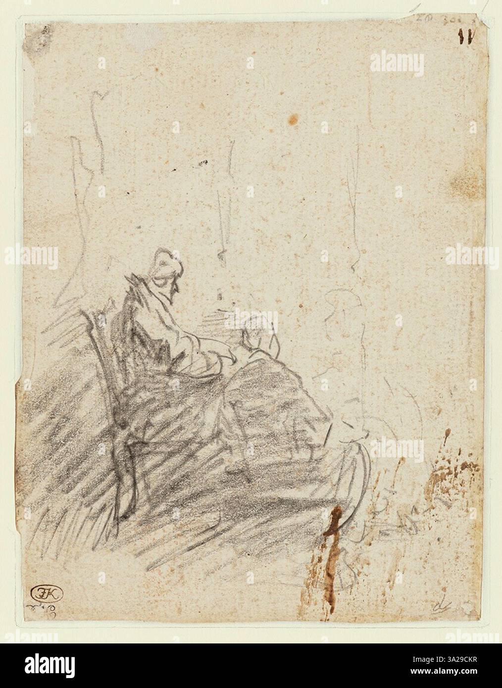 This drawing by Rembrandt features two seated figures, portrayed with ...