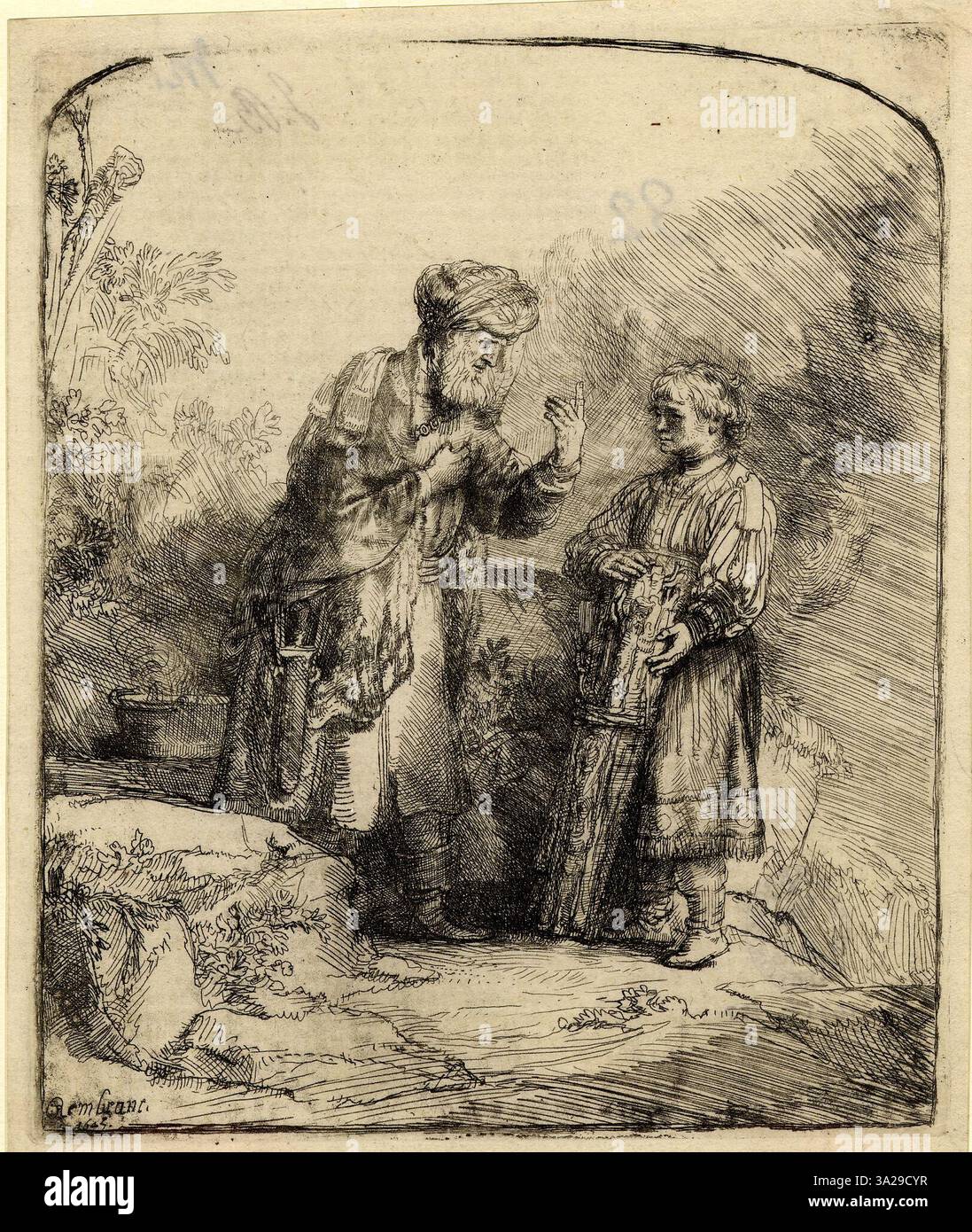 In this etching, Rembrandt focuses on the use of light and shadow to ...