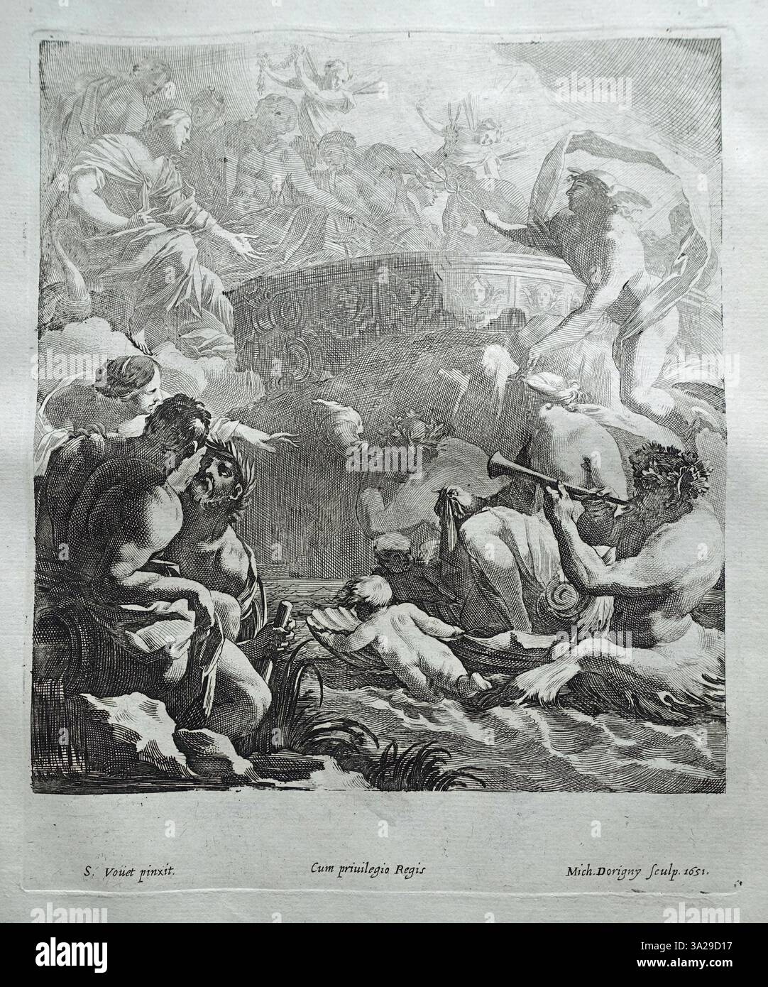 A mythological scene from 1841 depicting Mercury pointing at Thetis ...