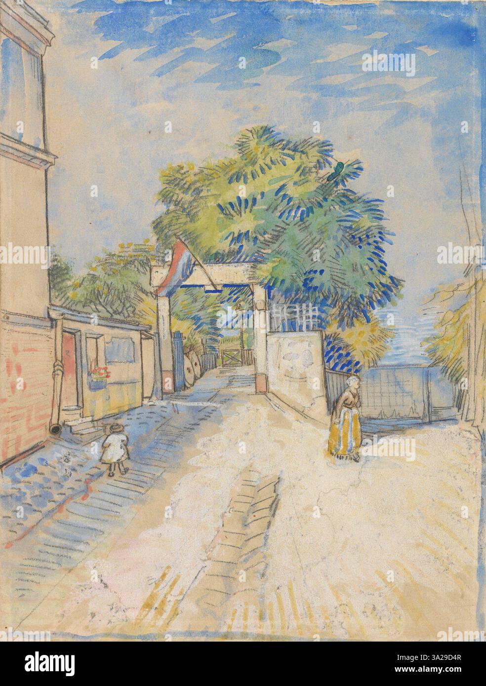 This watercolor painting by Van Gogh shows a pathway leading to a ...