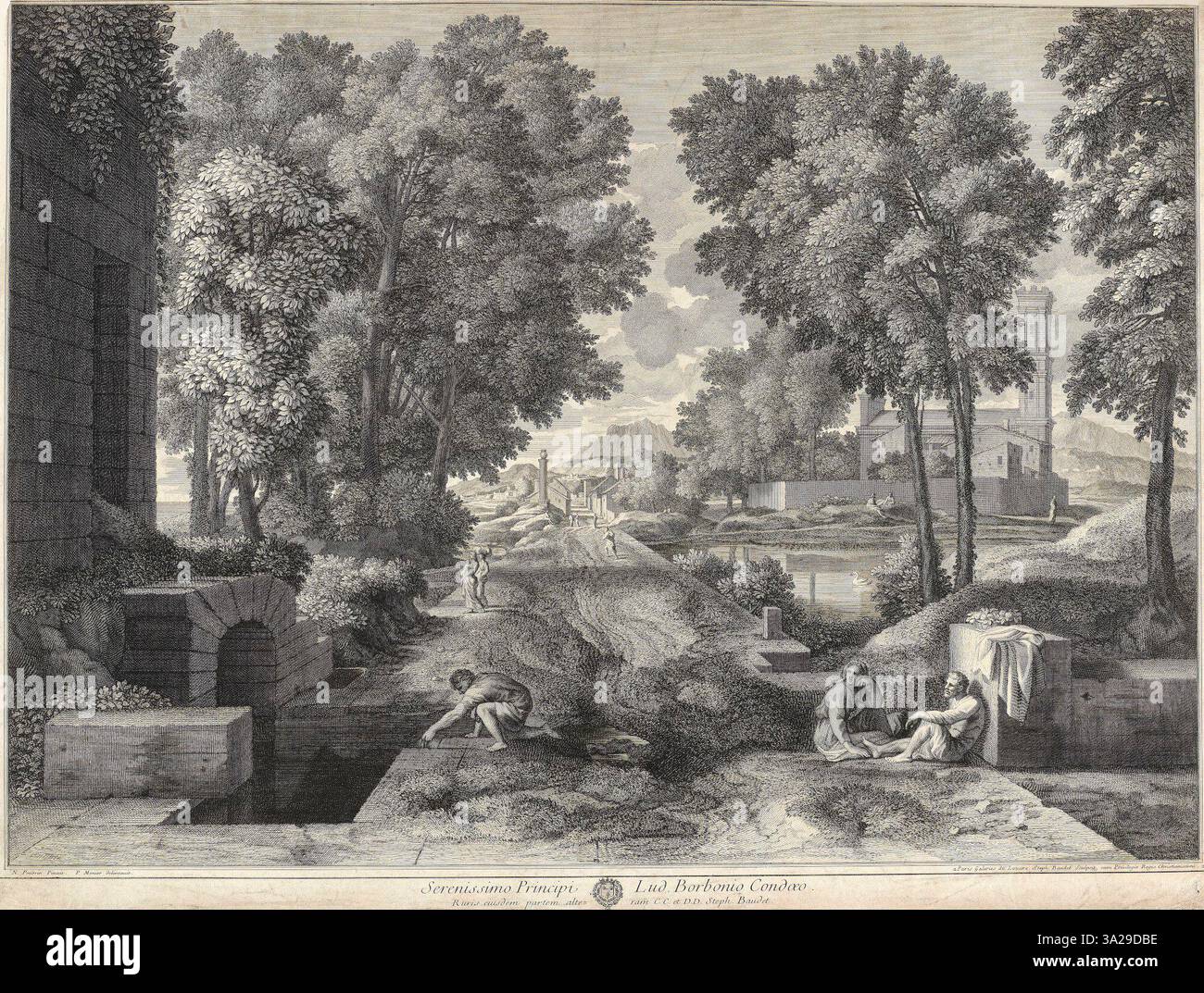 A 1684 landscape engraving by Étienne Baudet, featuring a Roman road ...