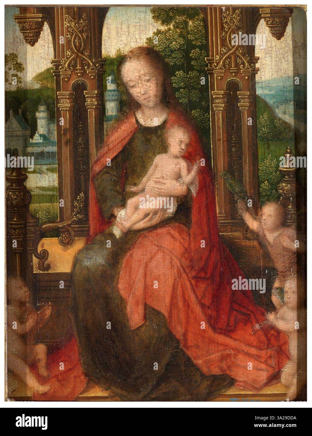 This painting depicts the Virgin Mary with the infant Jesus, Saint John the Baptist as a child ...