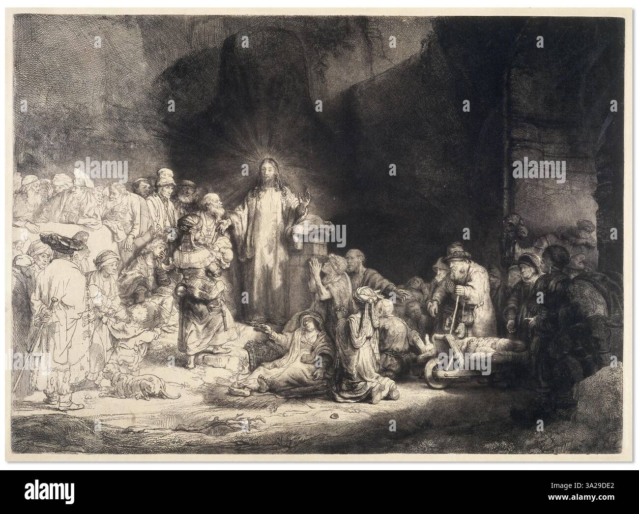 In this Rembrandt etching, the artist uses light and dark contrasts to ...
