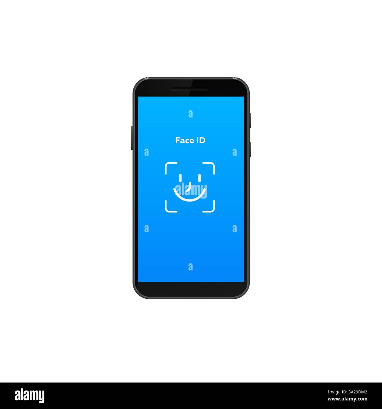 Smartphone with face id feature displayed on bright blue screen for ...