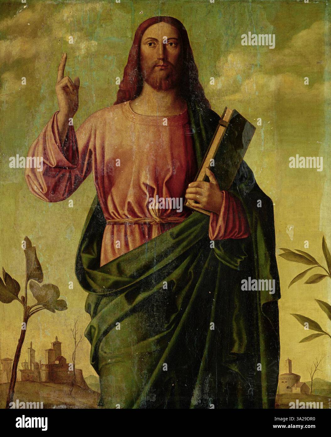This work, *Der segnende Christus*, painted around 1500, shows Christ ...