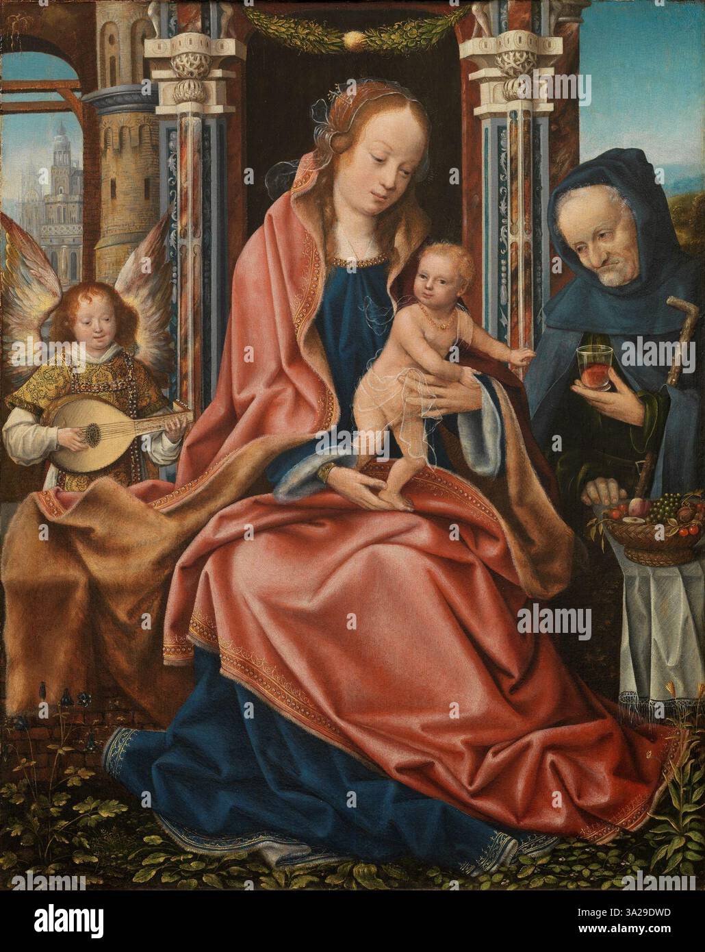This piece from 1510-1520 depicts the Holy Family with a musical angel. The serene composition ...
