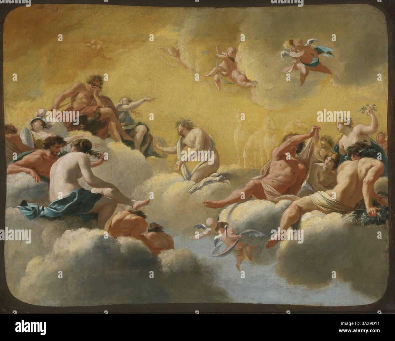 This piece depicts an assembly of gods, showcasing various mythological ...