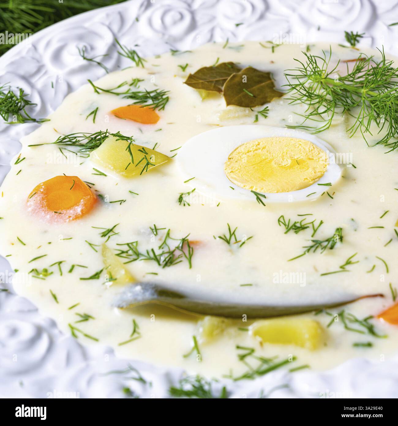 Dill soup with potato, fresh dill and egg Stock Photo - Alamy