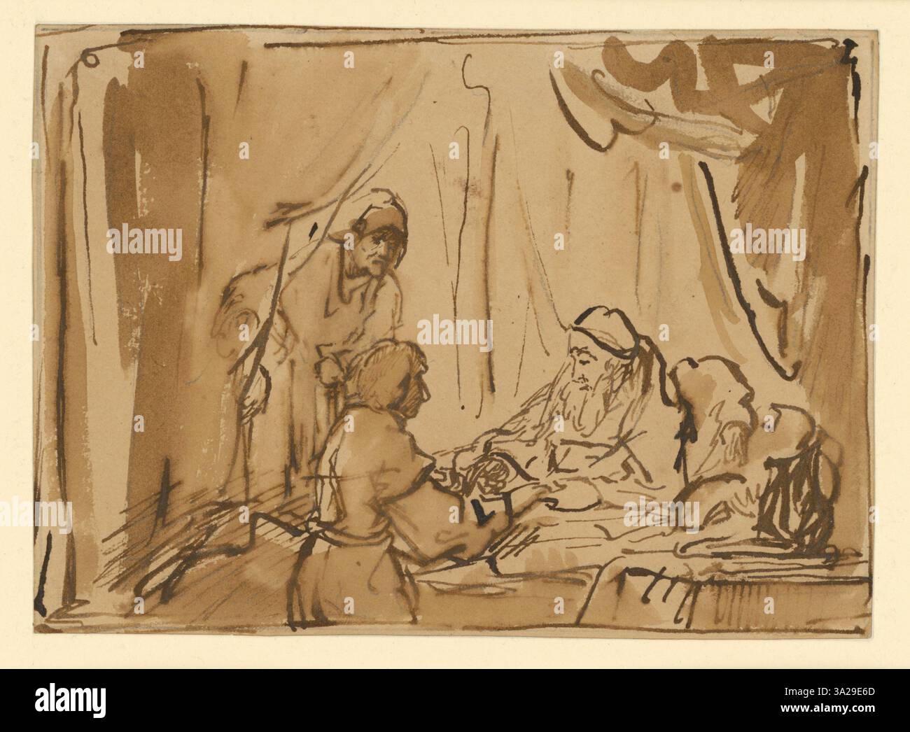 This drawing depicts Isaac blessing Jacob, an important biblical moment ...
