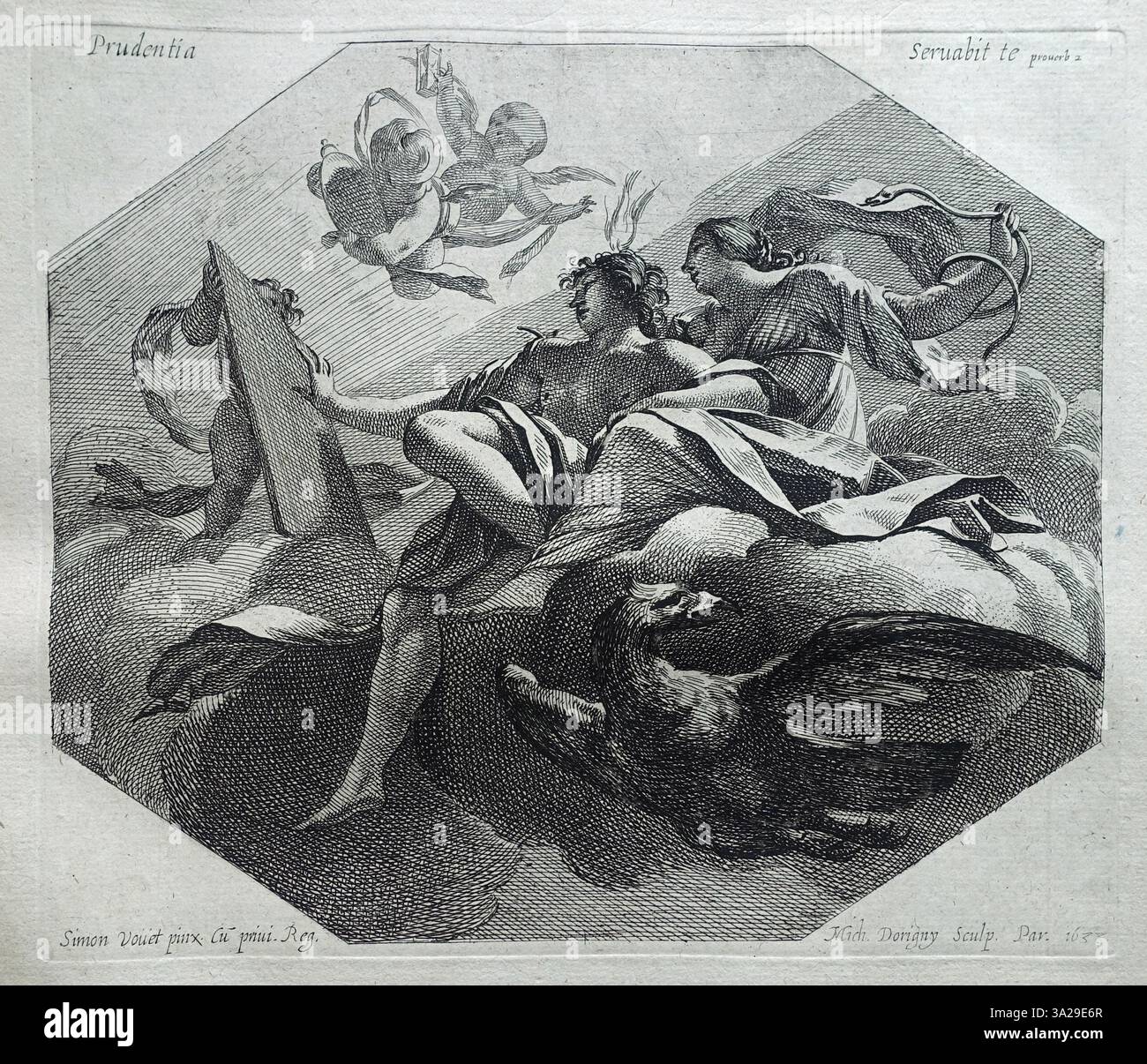 Prudence is personified as a woman with a snake coiled around her arm ...