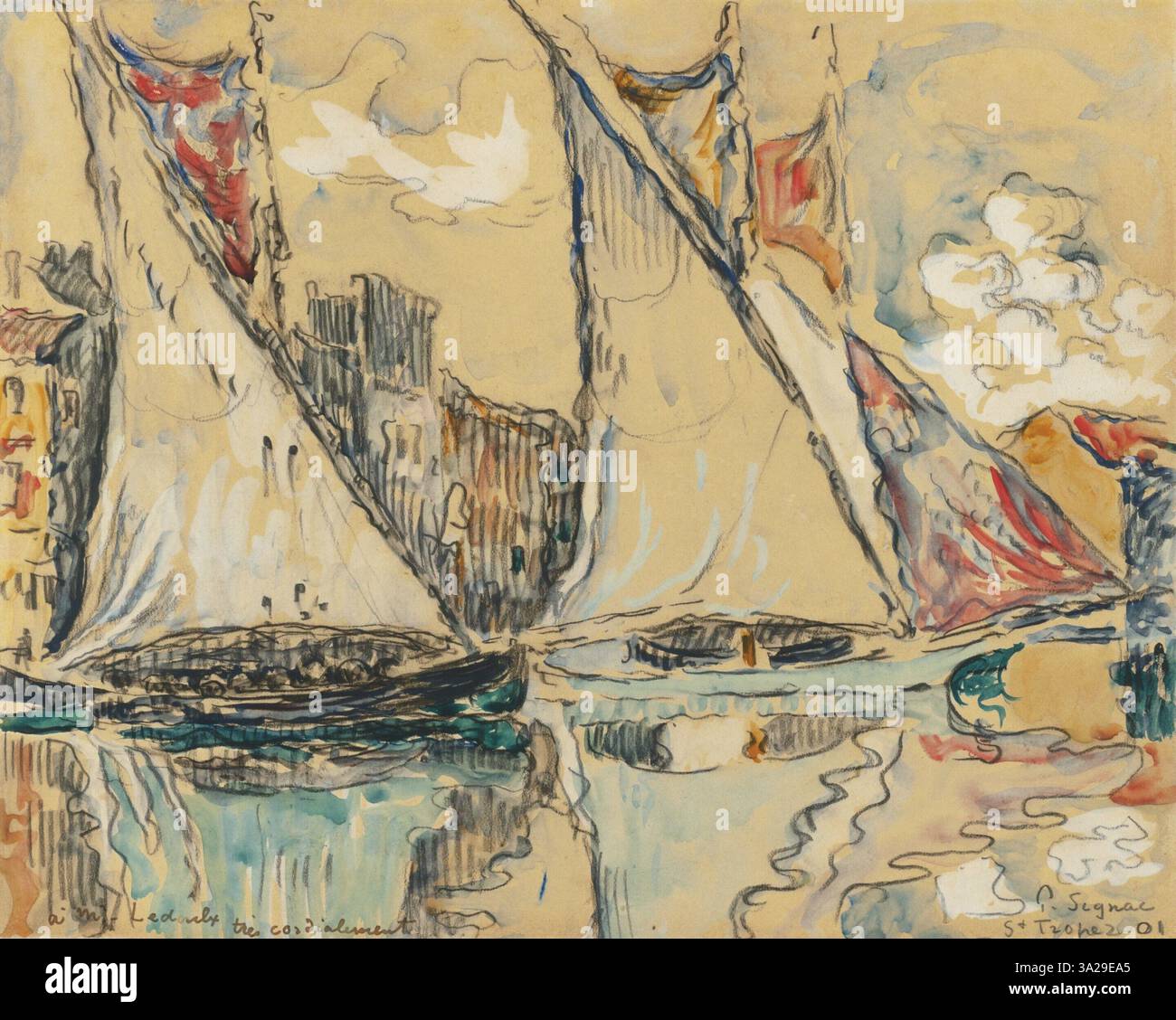 'Saint-Tropez, Voiles au Sec' by Paul Signac depicts boats with their ...