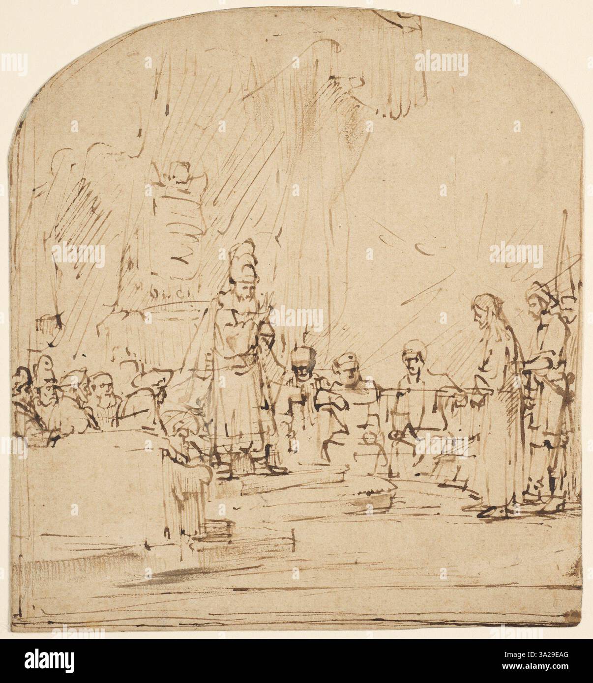 This painting depicts Christ before Caiaphas, illustrating the intense ...