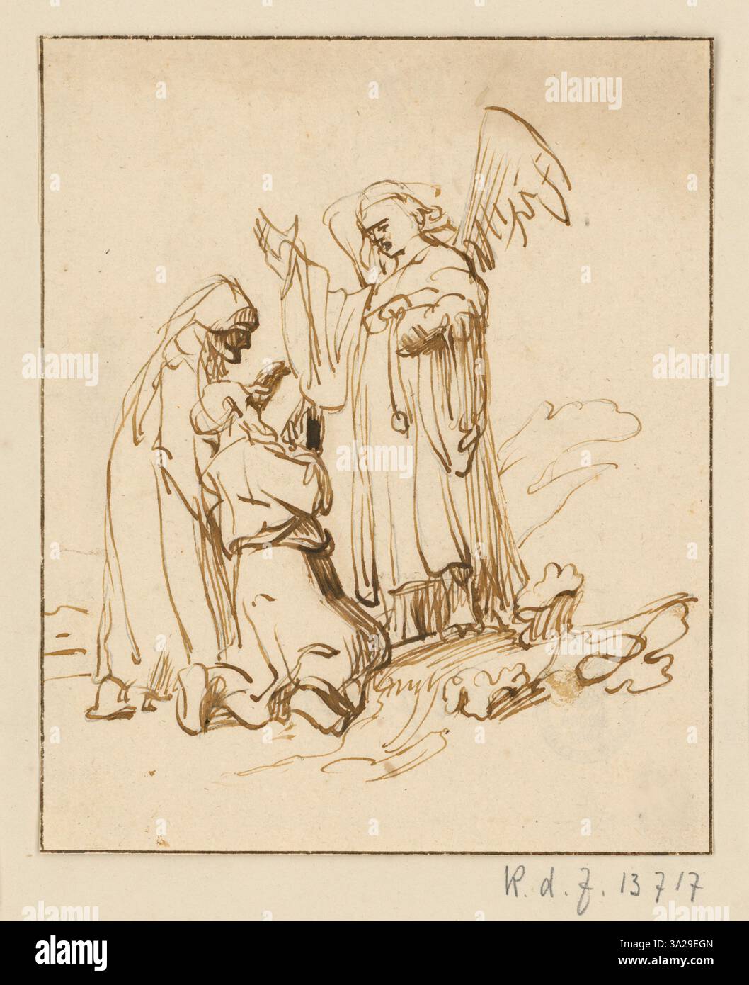 In this biblical scene, Rembrandt portrays the angel appearing to Manoah and his wife. Manoah ...