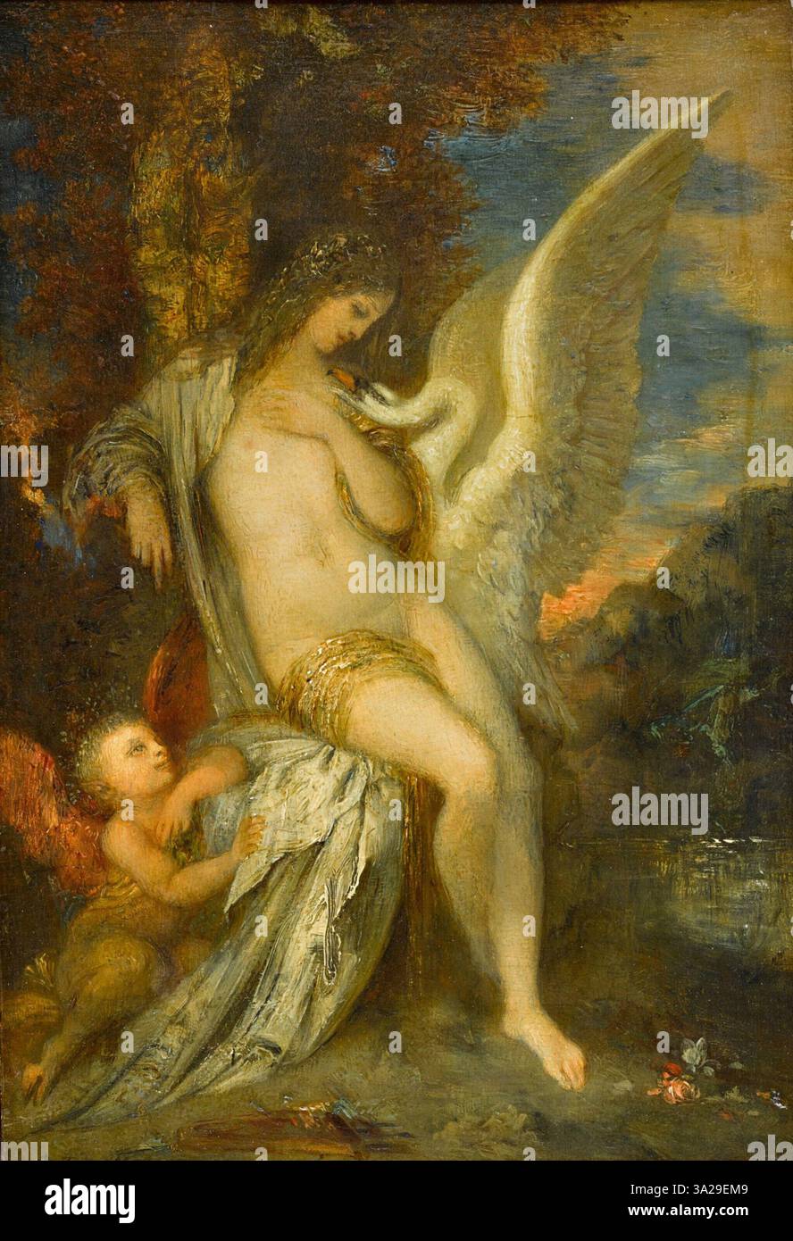 'Léda, le Cygne, et l'Amour' by Gustave Moreau depicts the mythological scene of Leda and the ...