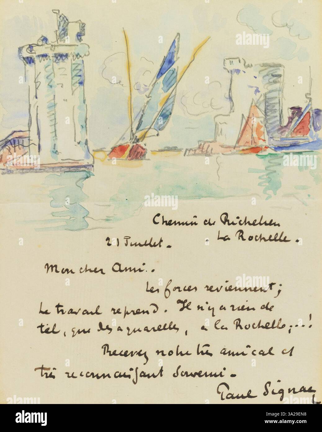 'La Rochelle' (1920s) depicts a vibrant view of the harbor, with a ...