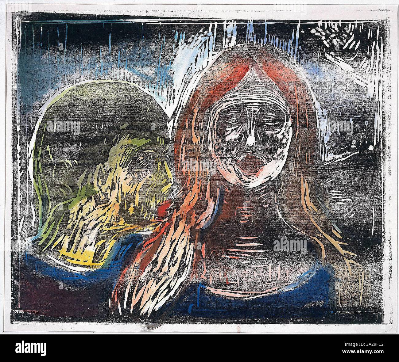 Munch’s depiction of a kiss on the hair represents a quiet moment of affection. The use of soft ...