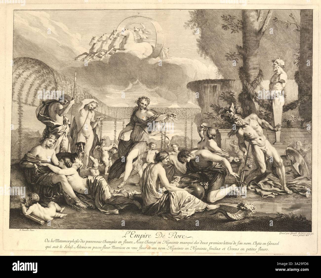 Girard Audran’s 1888 engraving, inspired by Poussin, illustrates a ...