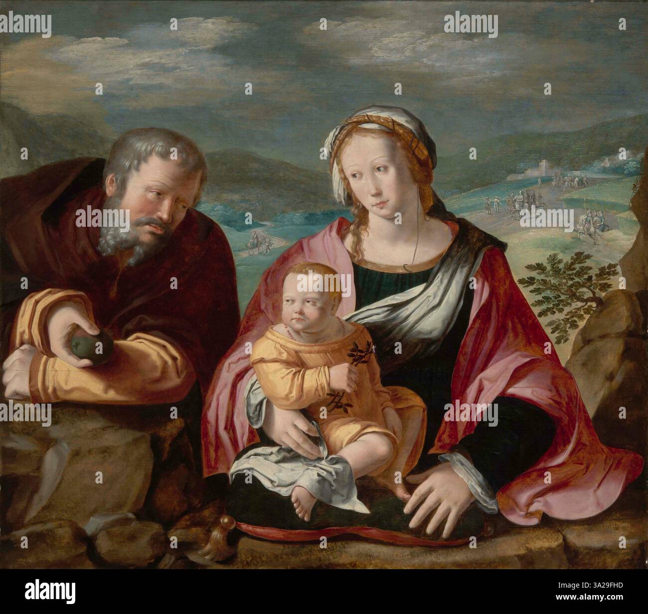 'Rest on the Flight into Egypt,' attributed to Lucas van Leyden, depicts the Holy Family resting ...