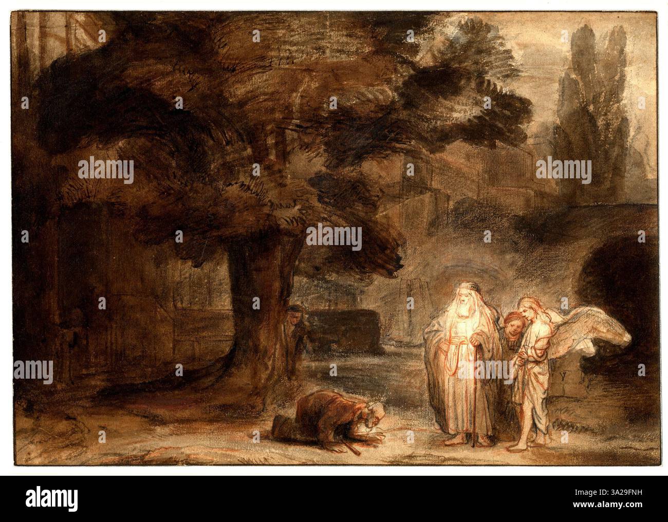 This artwork shows Abraham in prostration before Jehovah with two ...
