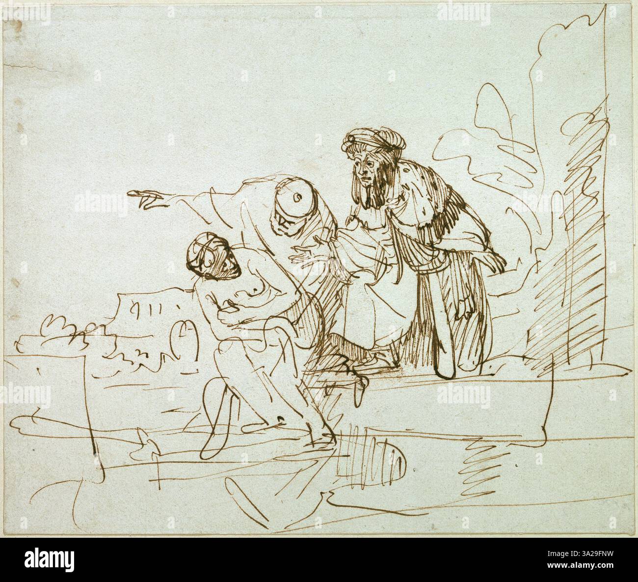 The painting depicts Susanna being observed by two elders in a private ...