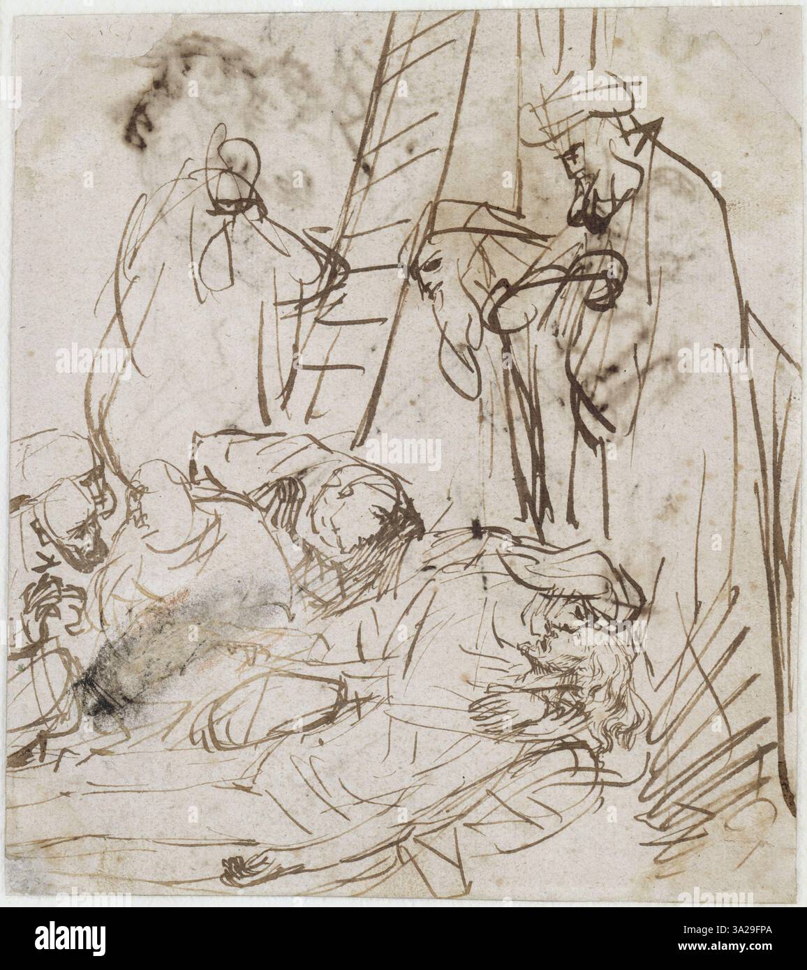 This artwork depicts the lamentation of Christ beneath the cross ...