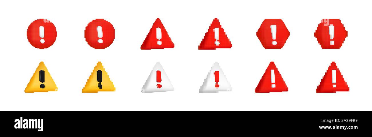 Colorful alert symbols with diverse shapes emphasizing exclamation ...