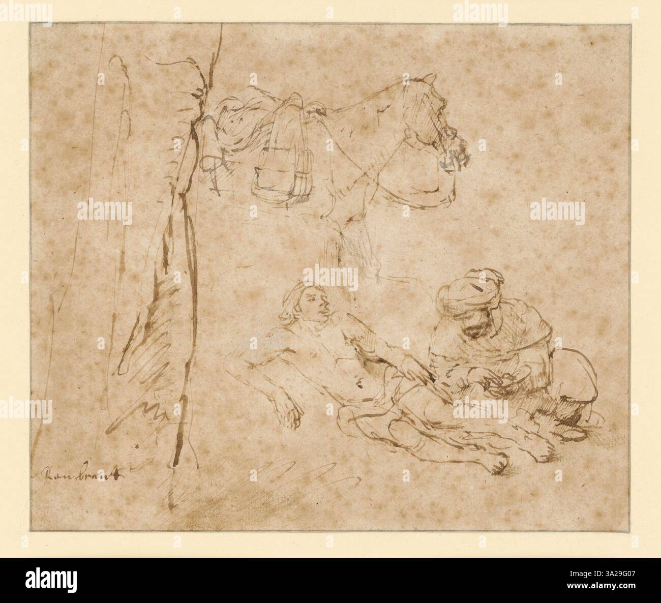 This piece illustrates the parable of the Good Samaritan, showing the ...
