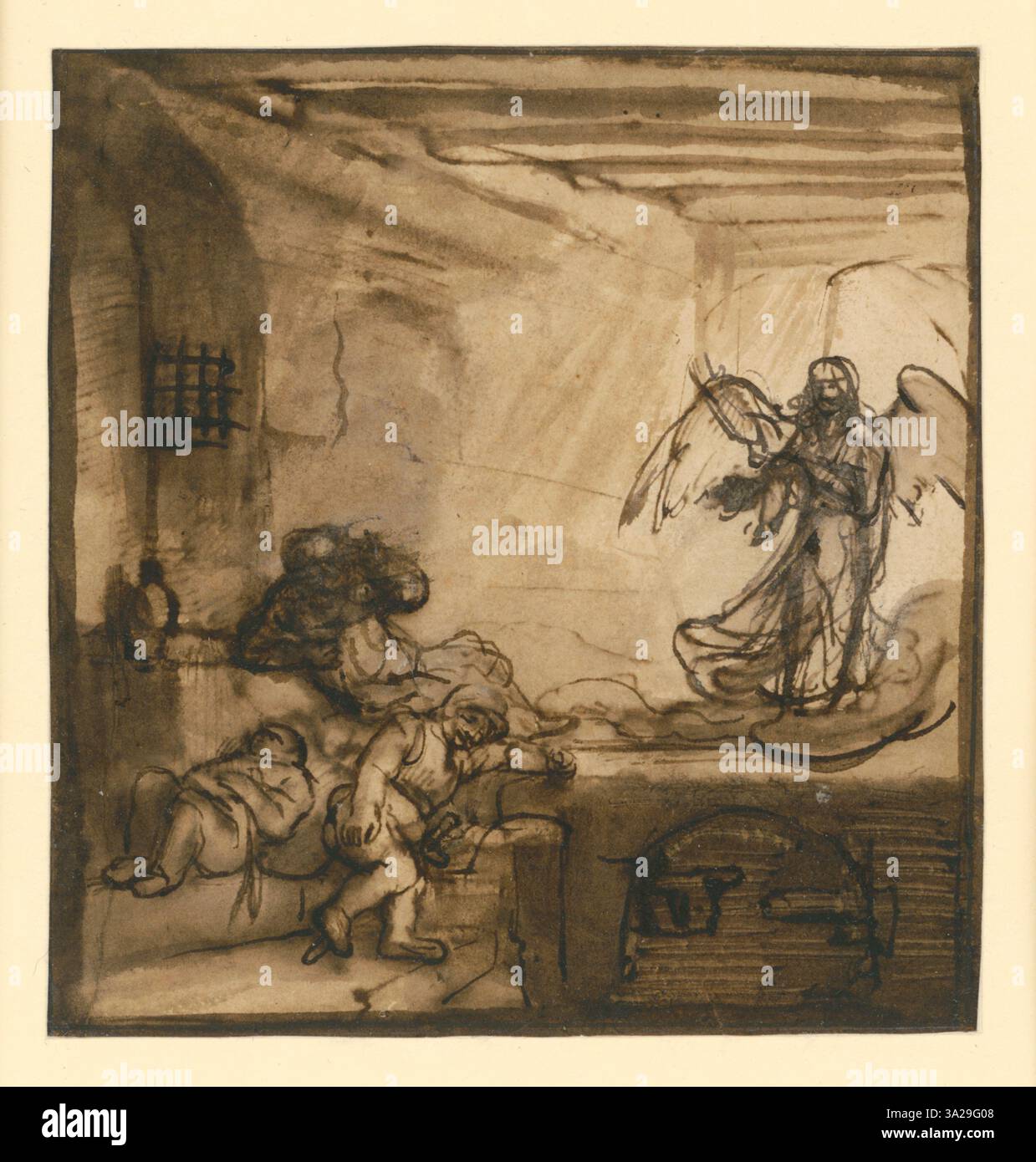 This artwork by Rembrandt depicts the miraculous release of Saint Peter ...