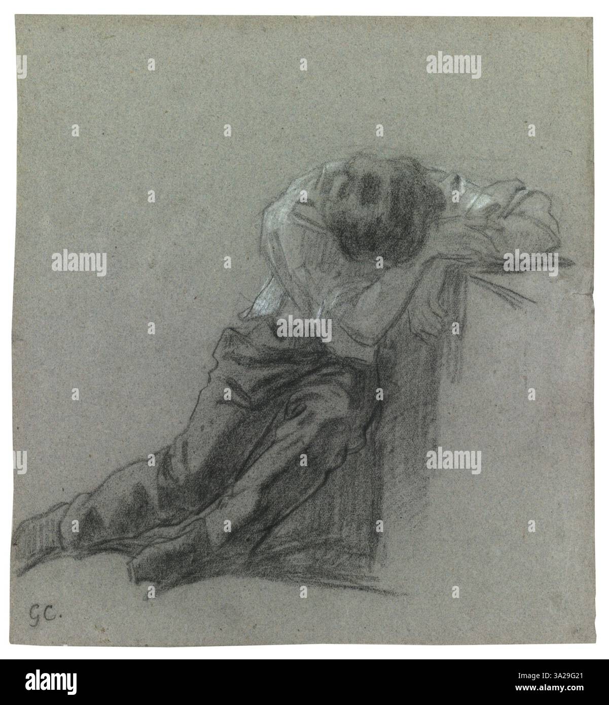 This study by Gustave Courbet depicts a man resting his head on his ...