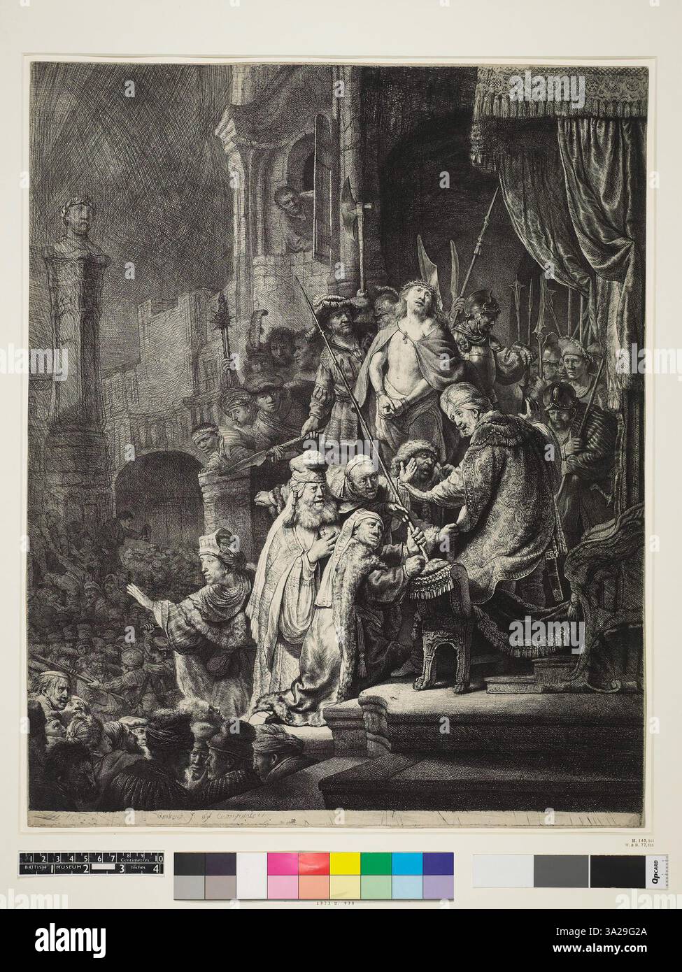 Rembrandt’s etching features a highly detailed portrayal of the subject ...