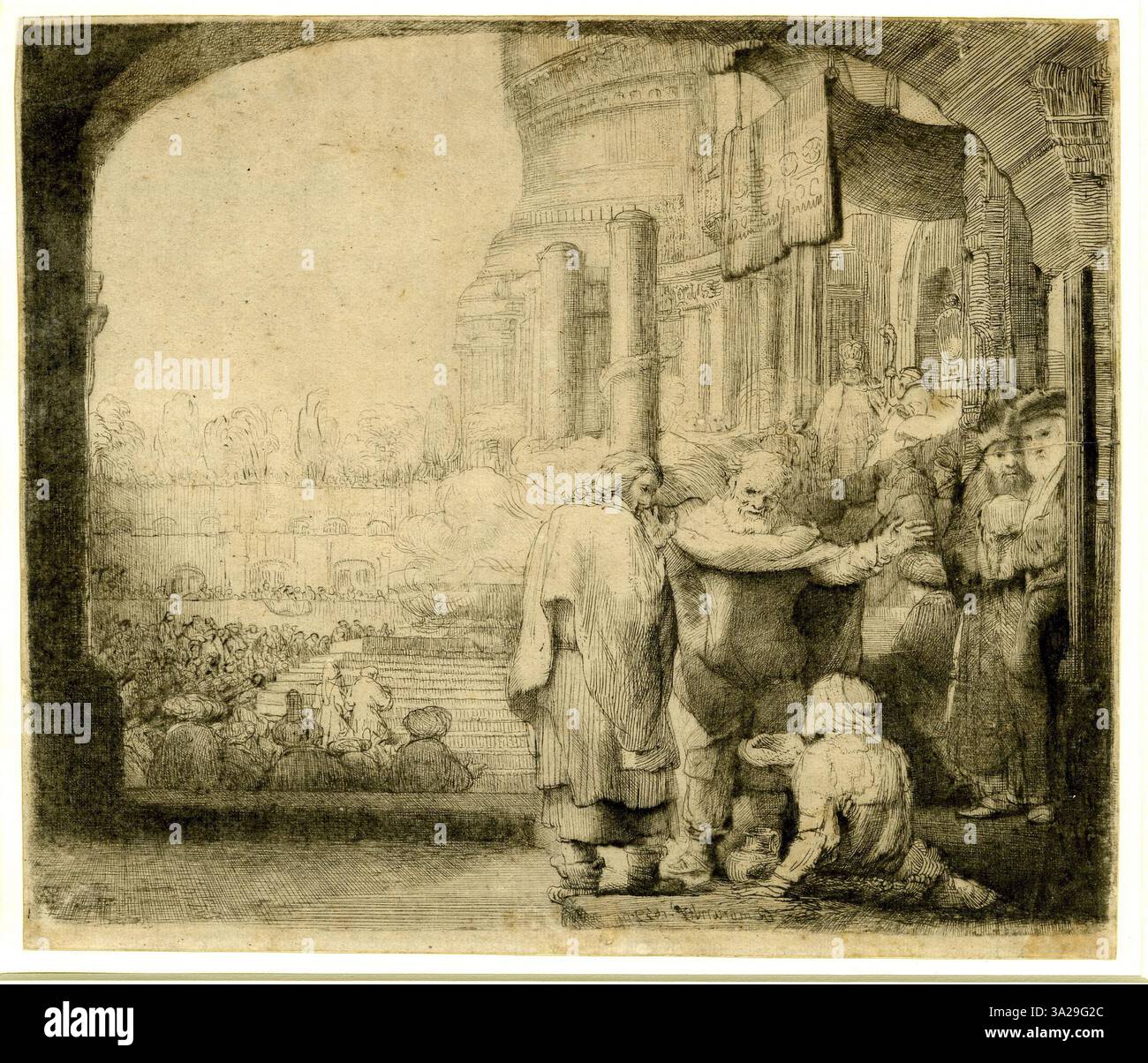 An 1848 etching by Rembrandt that highlights his technique in capturing ...