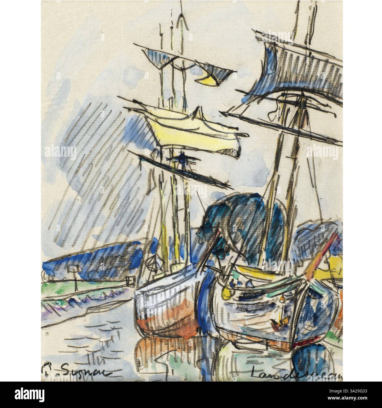 'Landerneau' depicts the harbor and iconic Pont de Rohan bridge in the ...