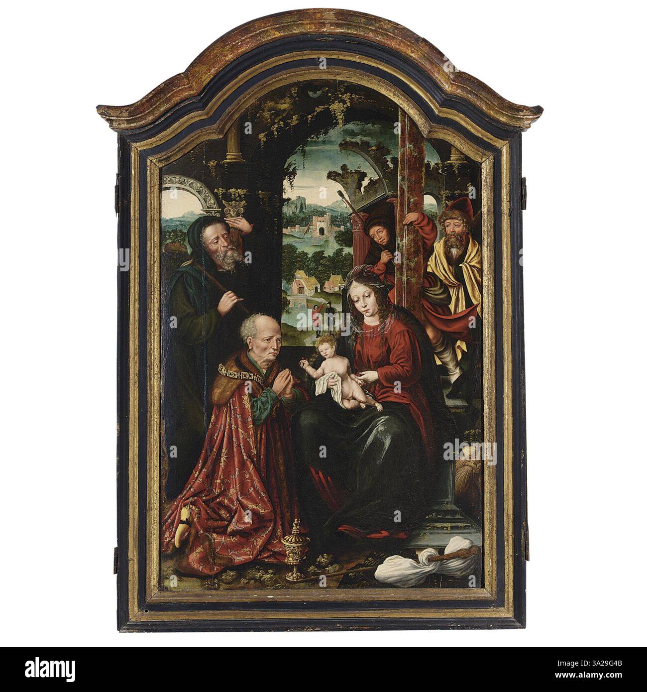 This triptych features religious scenes, showcasing the divine figures and sacred moments in ...