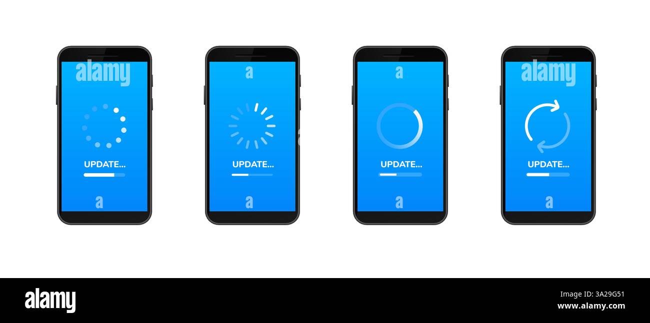 Mobile devices displaying software update progress with different ...