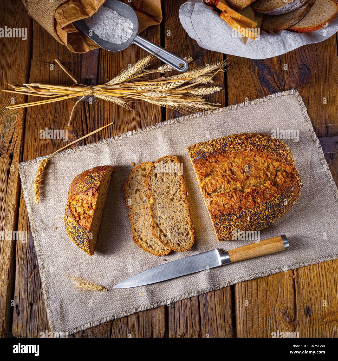 Linseed bread with a poppy seed and sesame mixture Stock Photo - Alamy