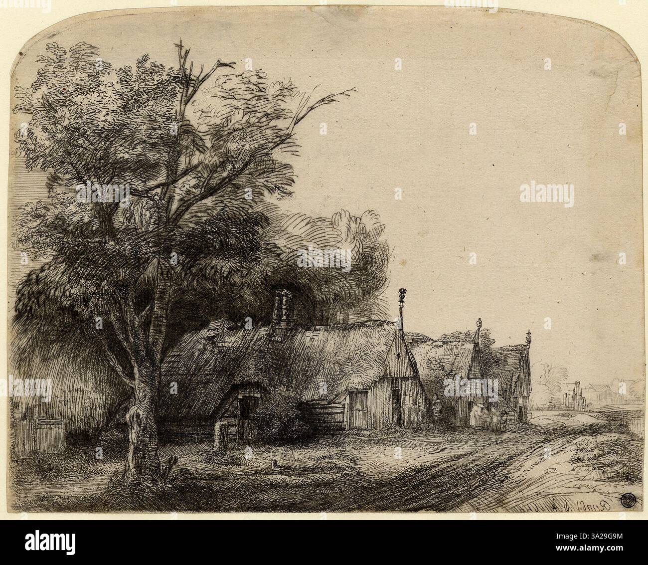 In this 1848 etching, Rembrandt uses contrast between light and shadow ...