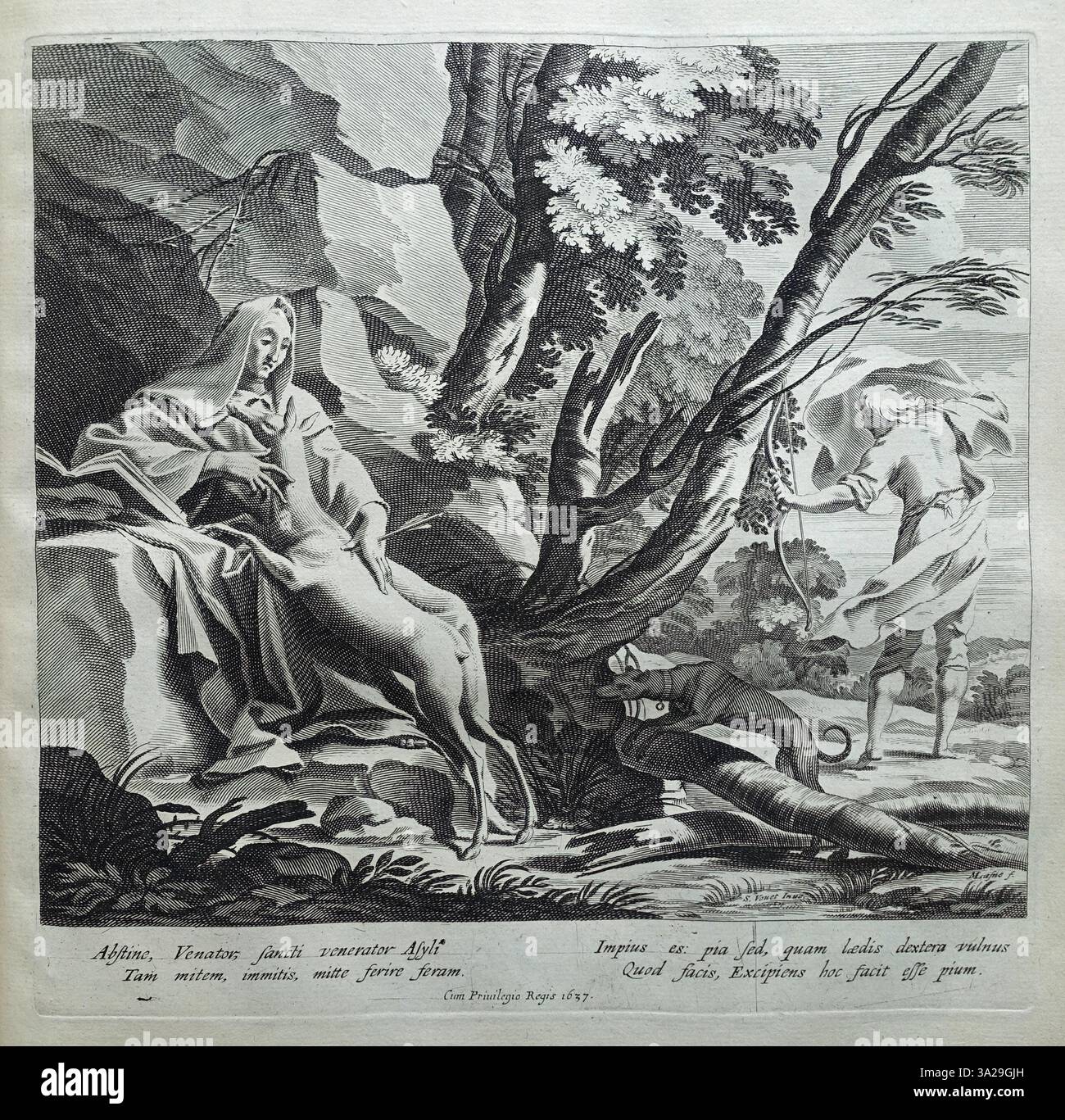 This artwork depicts St. Giles, the hermit, being discovered by a ...