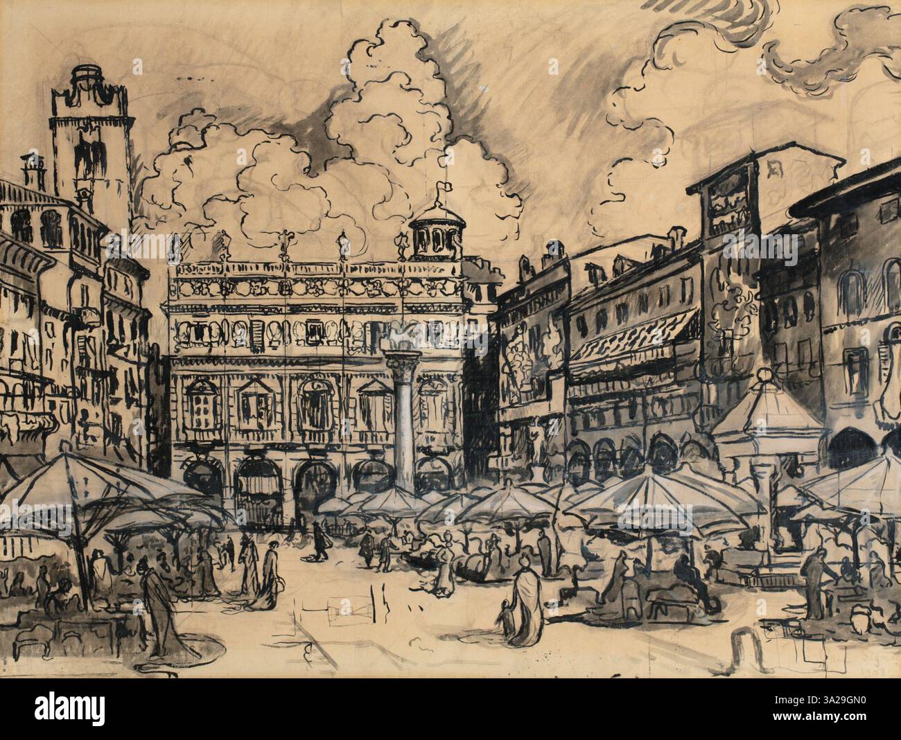 Paul Signac’s 'Marché de Vérone' depicts a bustling market square in ...