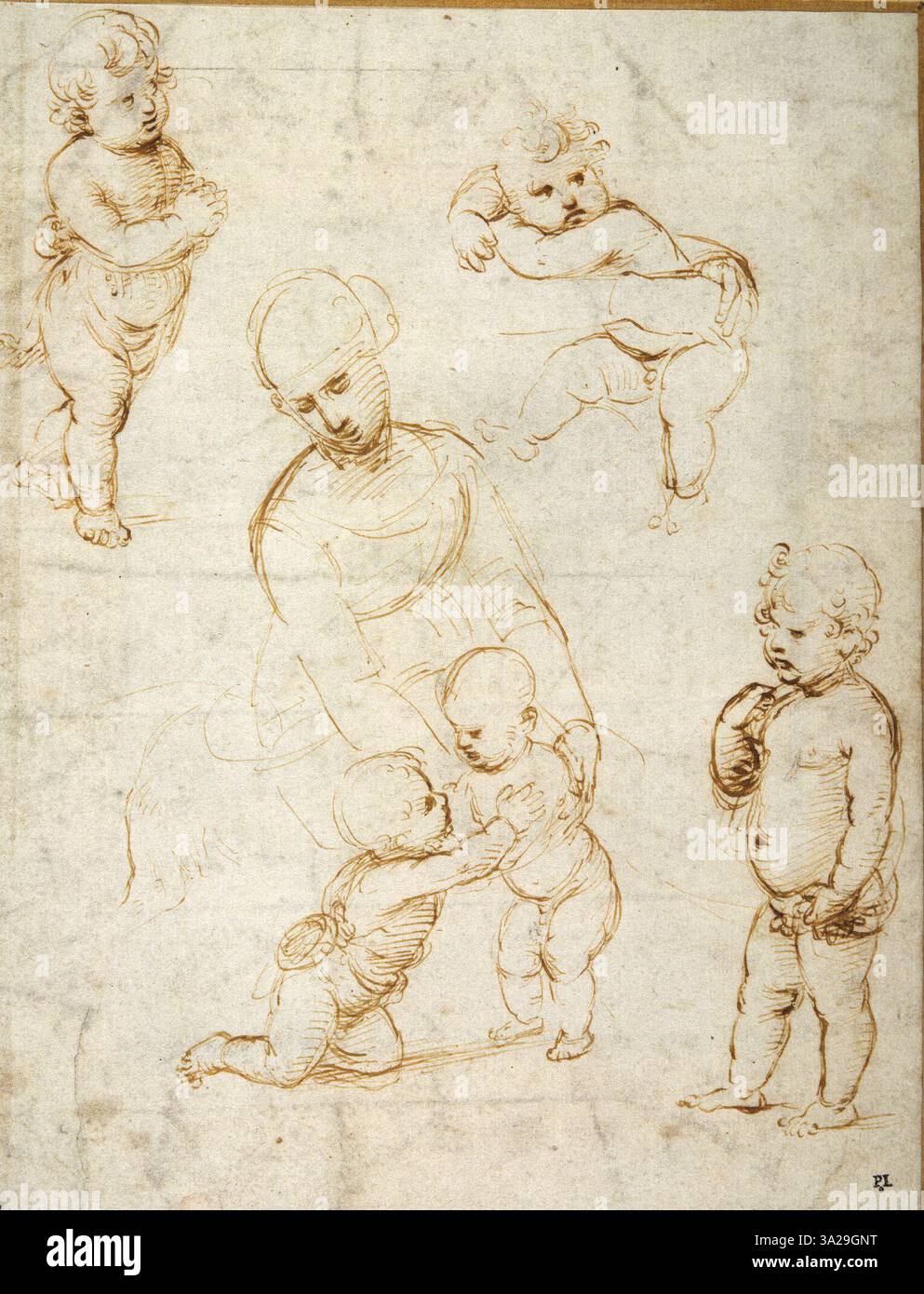 This study by Raphael, executed in pen and brown ink, explores the ...