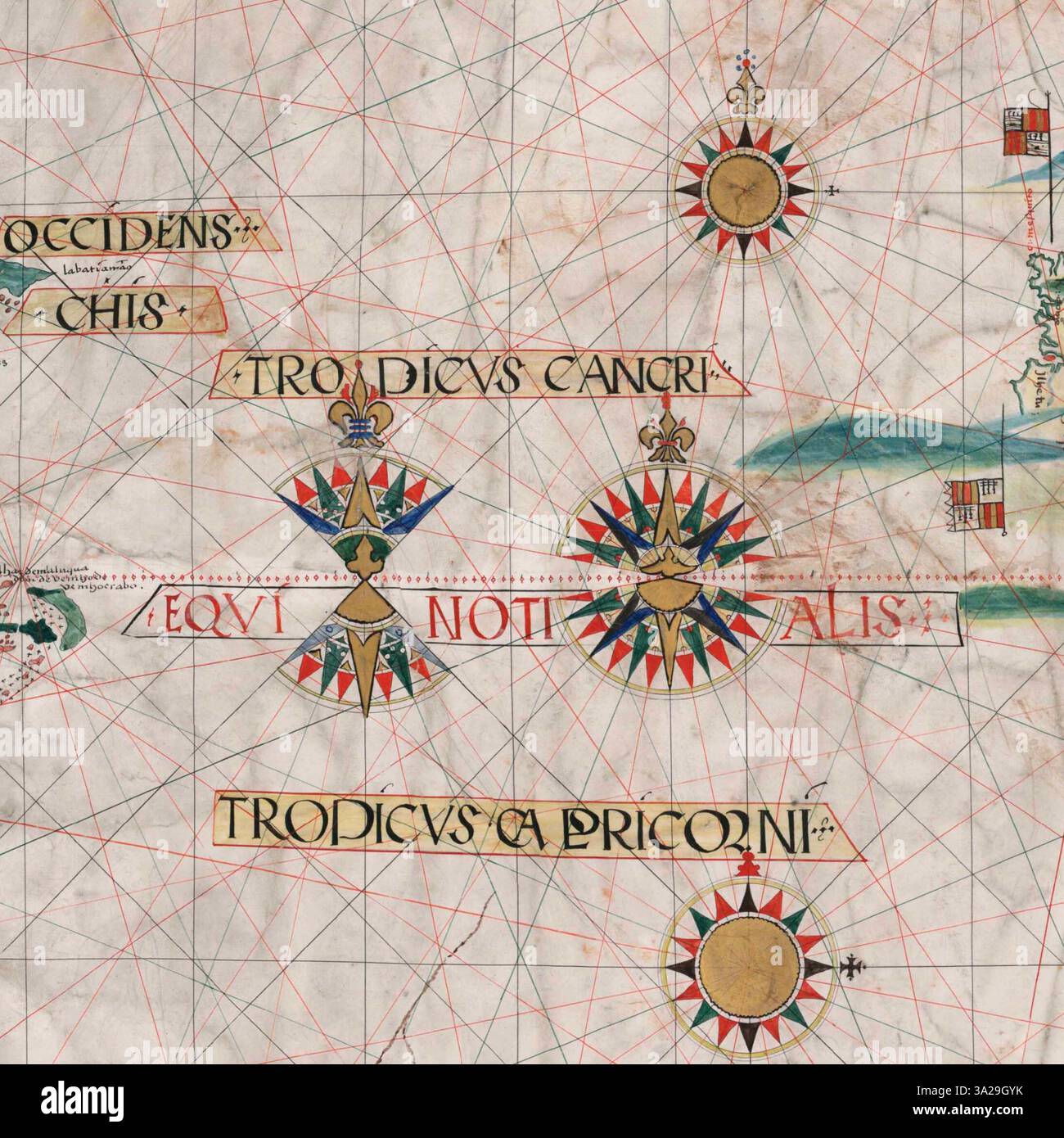 This 1519 compass rose attributed to Pedro Reinel showcases detailed ...