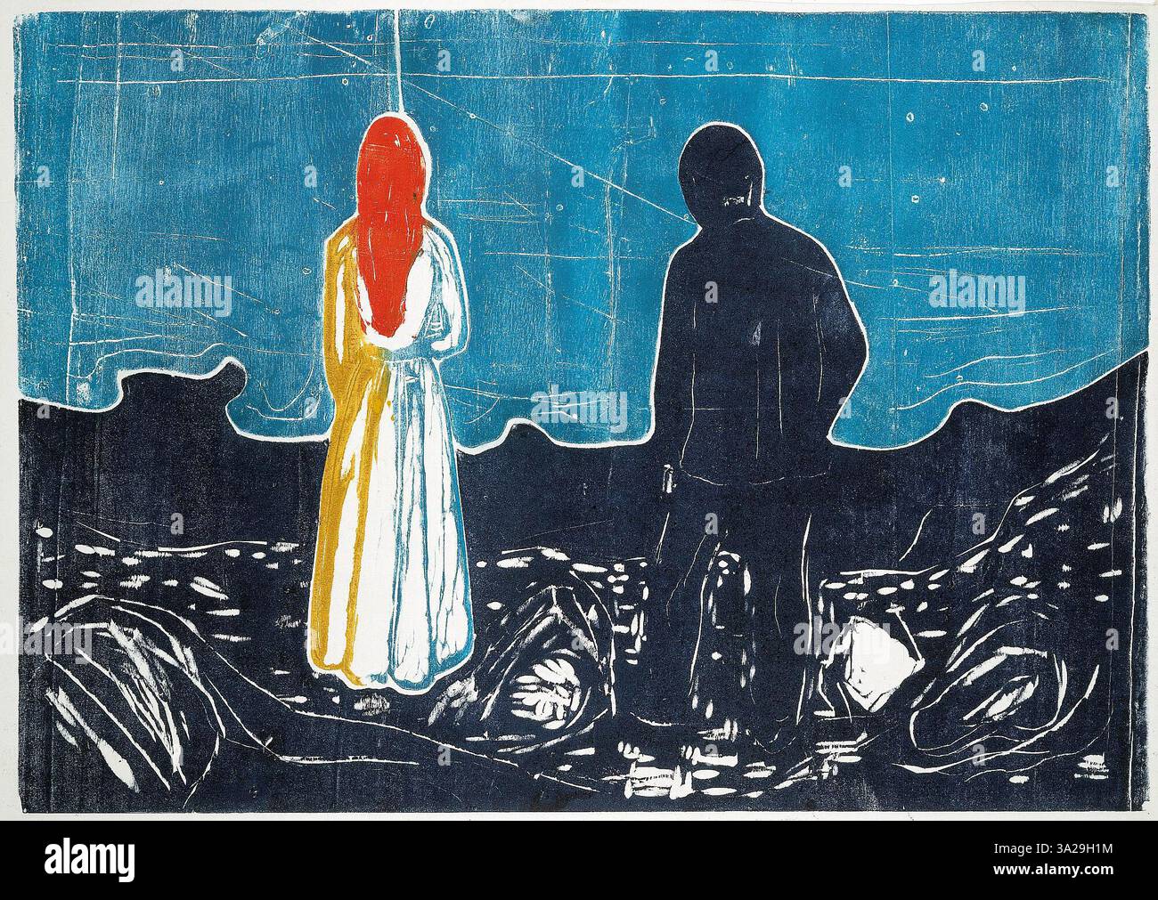 'Two Human Beings. The Lonely Ones' by Edvard Munch features two ...