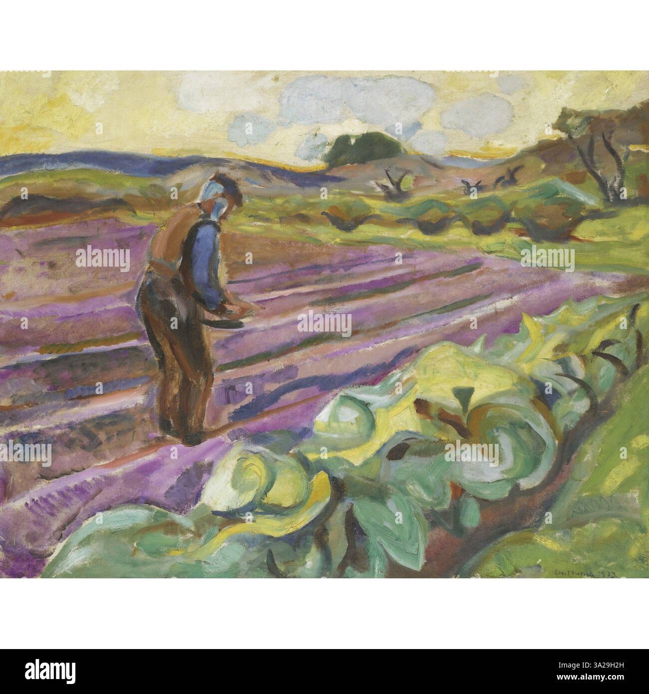 'The Sower' by Edvard Munch, painted in 1913, portrays a figure sowing ...