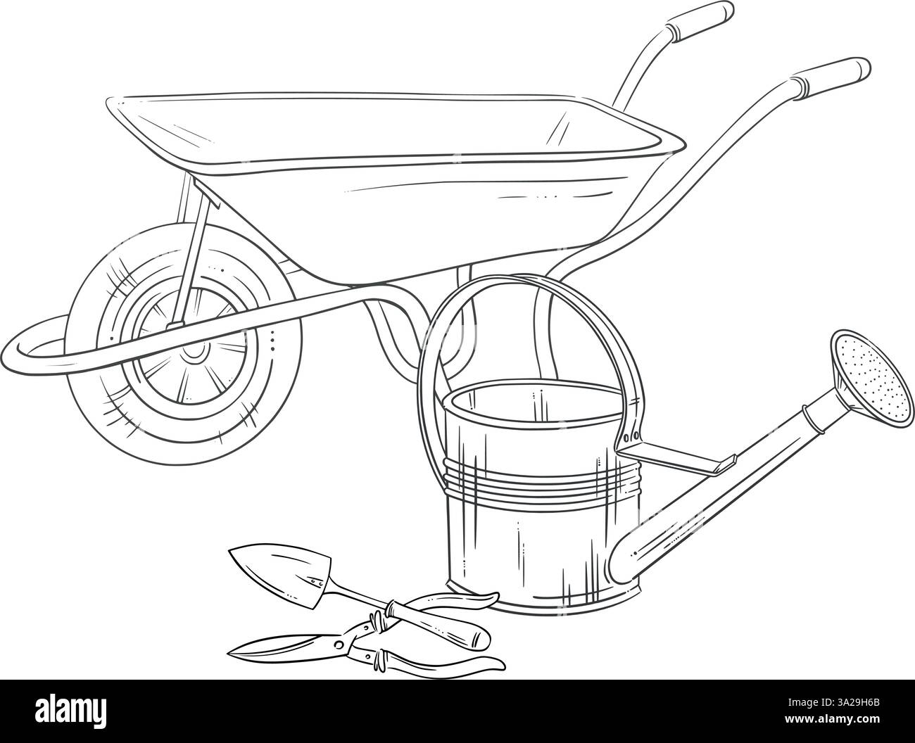 Gardening tools. Minimalist vector illustration of a watering can ...