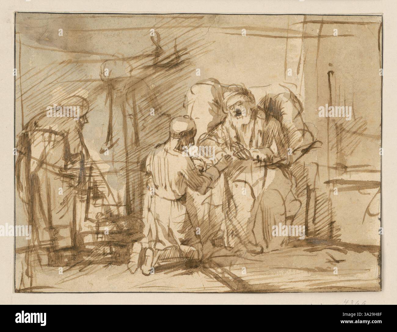 This artwork depicts the emotional farewell of Tobias from his father ...